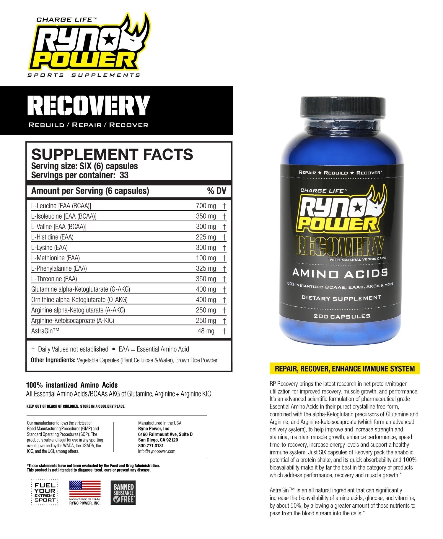 RYNO POWER RECOVERY 200 CAPSULES